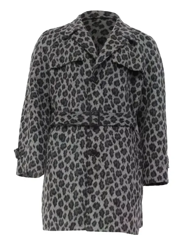 Saint Laurent Leopard-print Belted Coat - Grey