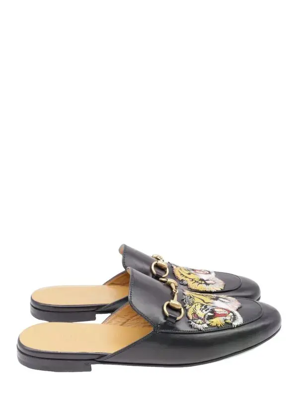 Gucci Princetown Tiger-embroidered Mules - Black