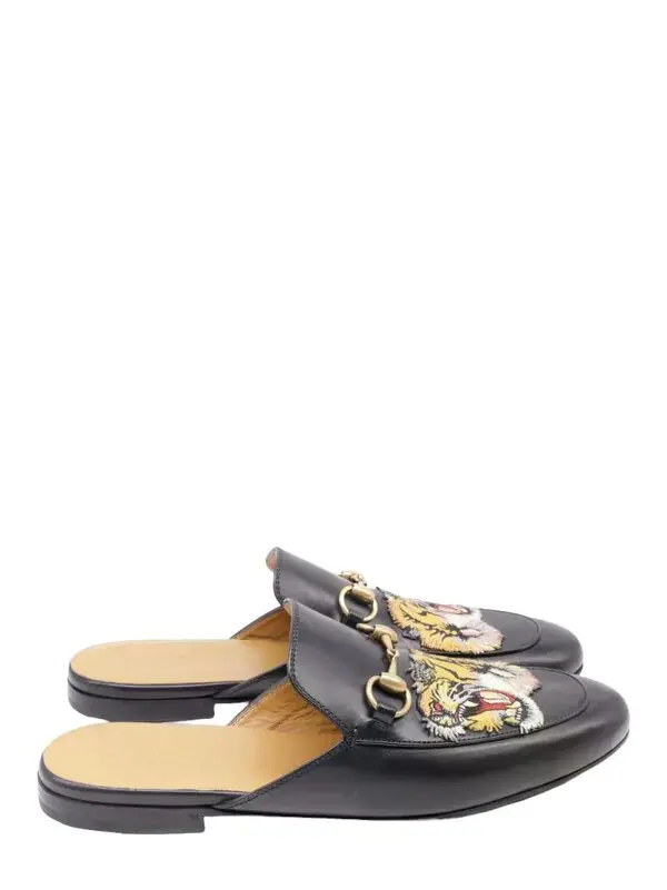 Gucci Princetown Tiger-embroidered Mules - Black