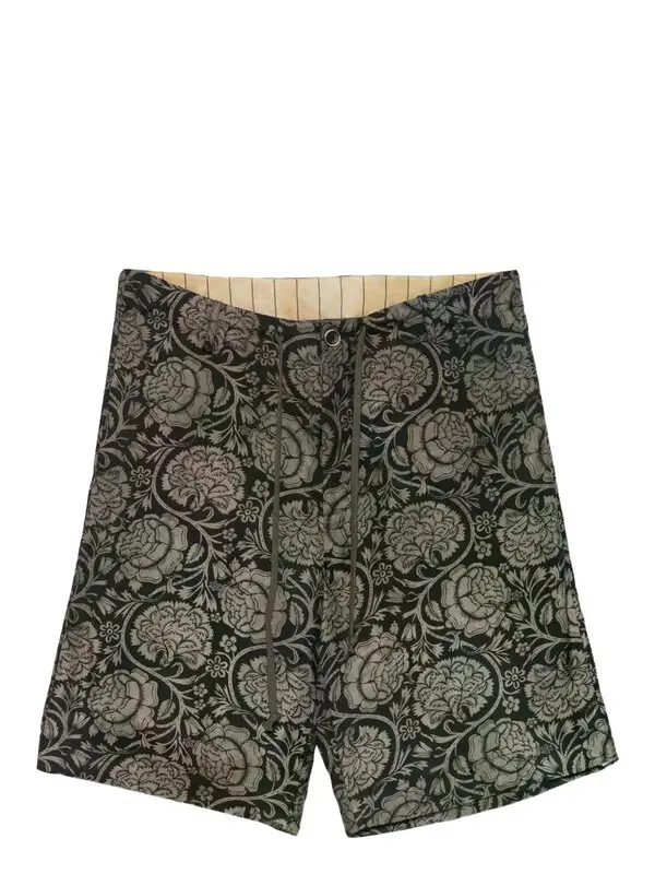 UMA WANG Floral-print Drawstring Shorts - Black