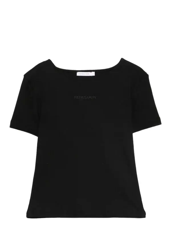 Patrizia Pepe Ribbed Logo-embroidered T-shirt - Black