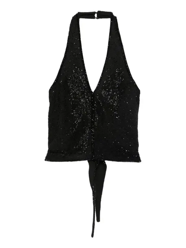 Patrizia Pepe Bead-embellished Halterneck Top - Black
