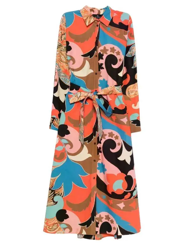 Etro Paisley-print Belted Shirt Dress - Orange