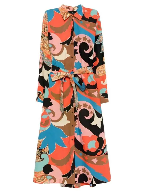 Etro Paisley-print Belted Shirt Dress - Orange