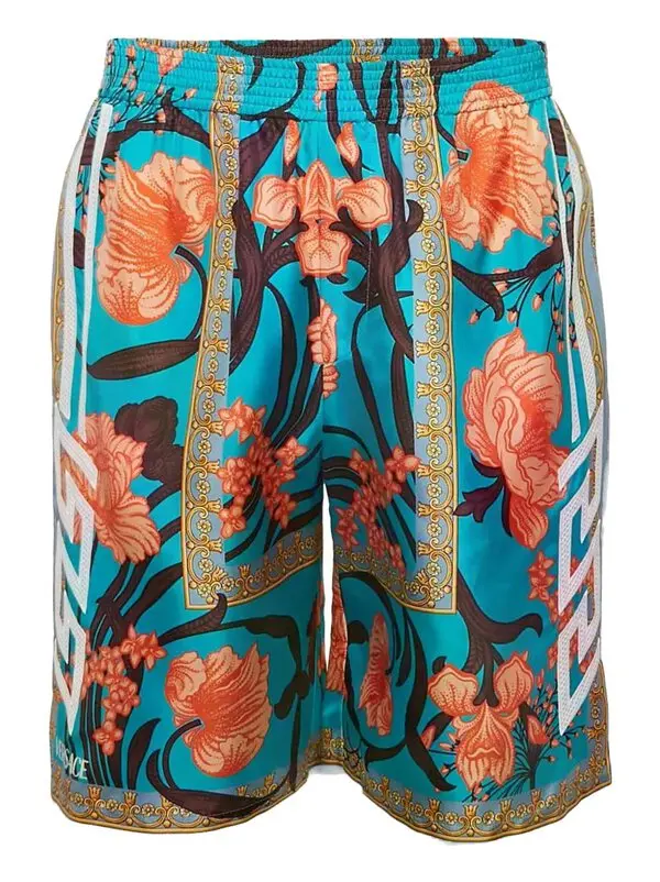 Versace Printed Silk Shorts - Blue