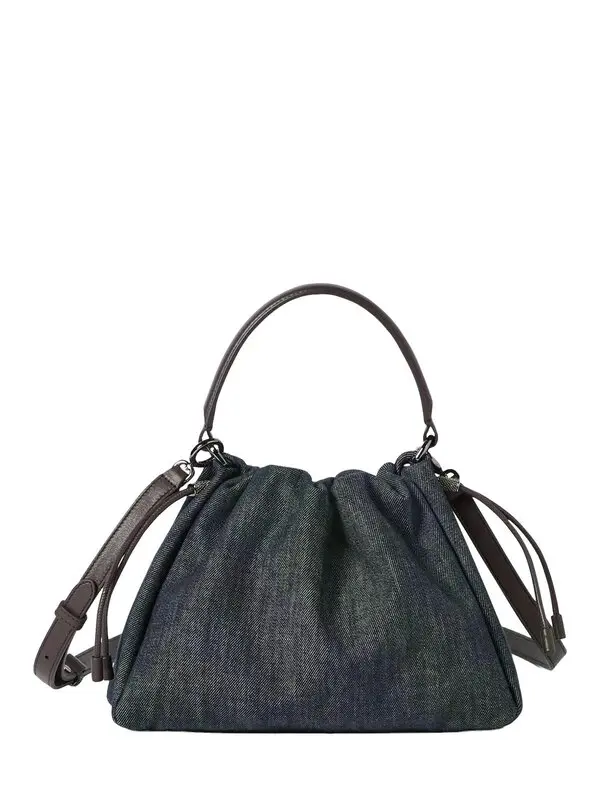Brunello Cucinelli Mellow Small Bucket Bag With Monili - Blue