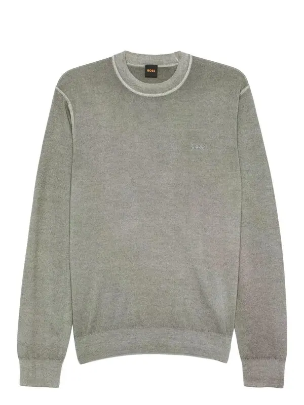 BOSS Virgin Wool Blend Sweater With Embroidered Logo - Green