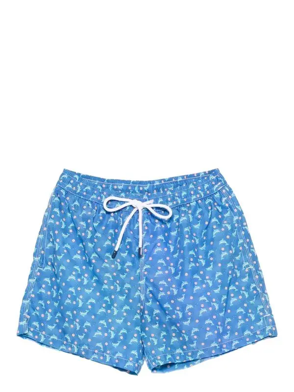 Fedeli Dolphin-print Swim Shorts - Blue
