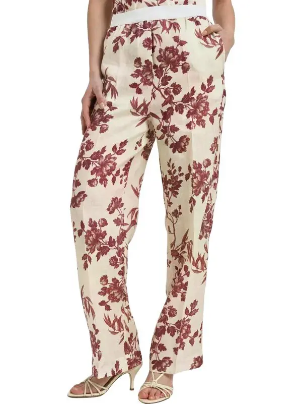 SEMICOUTURE Floral-print Straight-leg Trousers - Neutrals