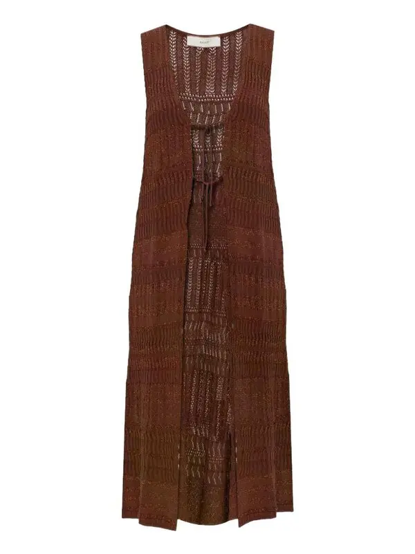 AKEP Open-knit Sleeveless Long Vest - Brown