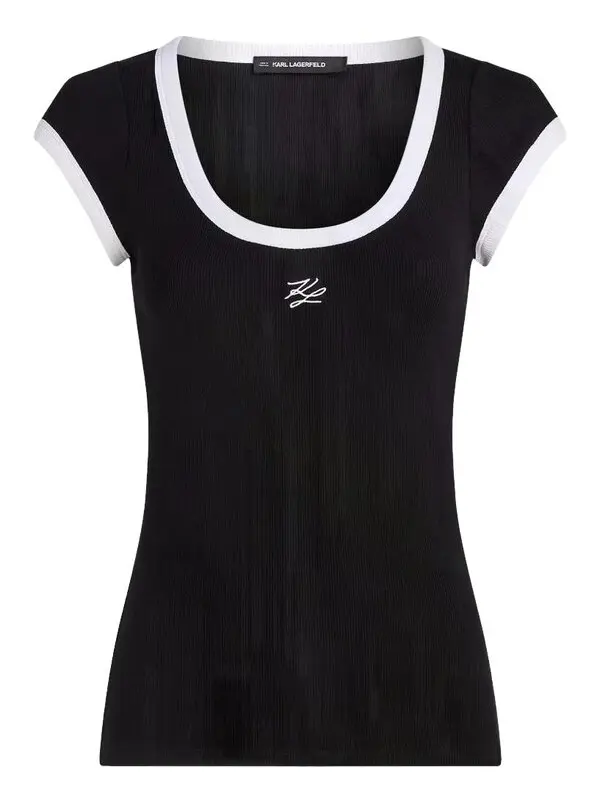 Karl Lagerfeld Contrast-trim Ribbed T-shirt - Black