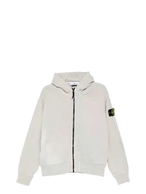 Stone Island Compass Motif Zip-up Hooded Jacket - Grey