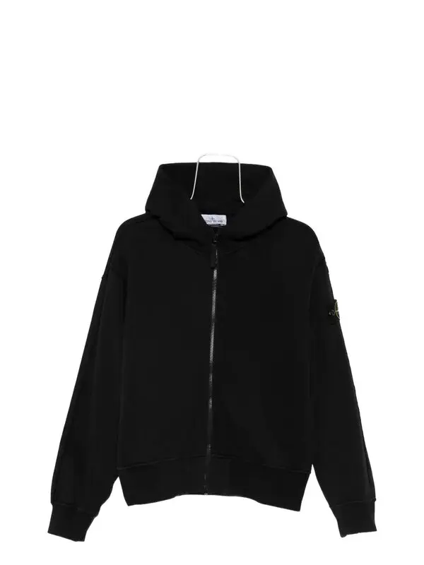 Stone Island Logo-patch Zip-up Hoodie - Black