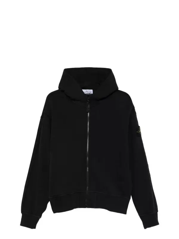 Stone Island Logo-patch Zip-up Hoodie - Black