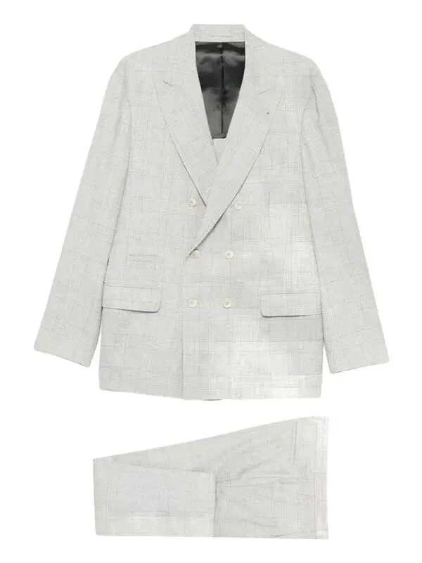 Brunello Cucinelli Double-breasted Checked-pattern Suit - Grey