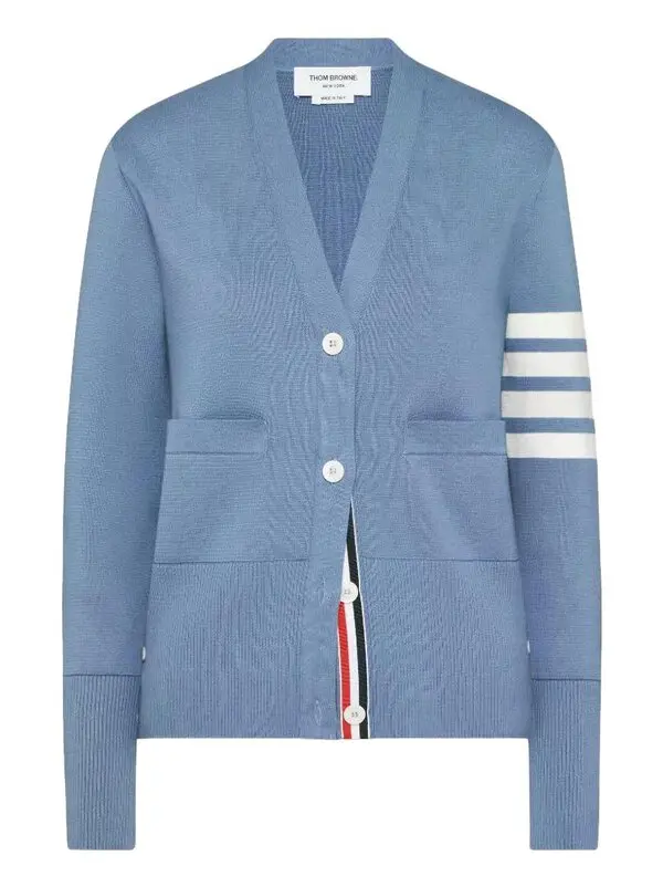 Thom Browne 4-bar Milano V-neck Cardigan - Blue
