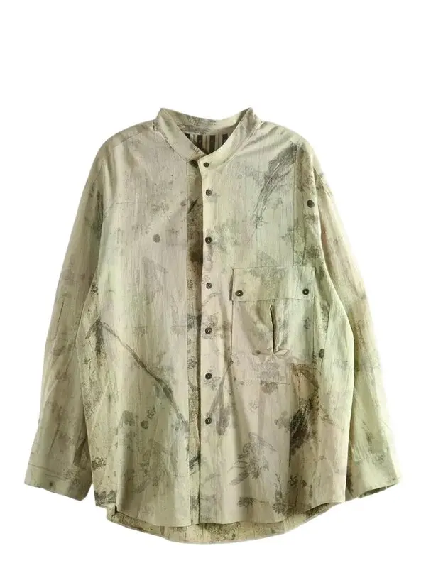ZIGGY CHEN Abstract-print Cotton Shirt - Neutrals