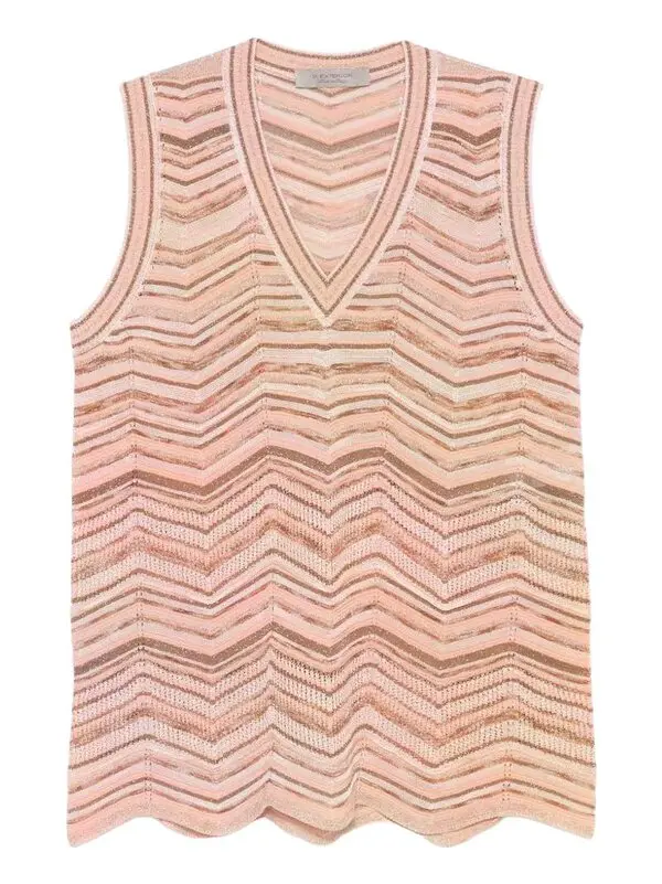 D.exterior Chevron-knit Metallic-thread Top - Pink