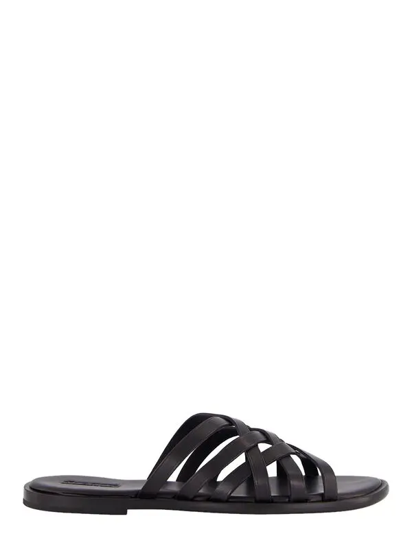 Dragon Diffusion Woven Leather Flat Sandals - Black
