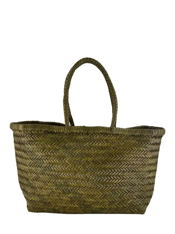 Dragon Diffusion Triple Jump Big Woven Leather Tote - Green