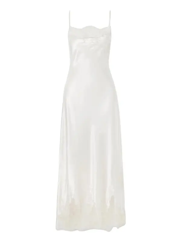 Carine Gilson Lace-trimmed Silk-satin Midi Dress - Neutrals