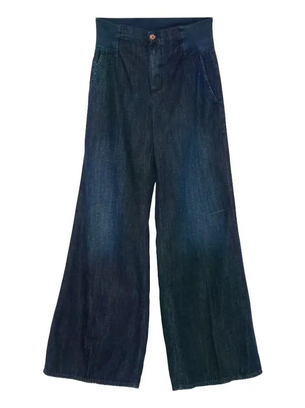 European Culture Elasticated-waist Wide Leg Jeans - Blue