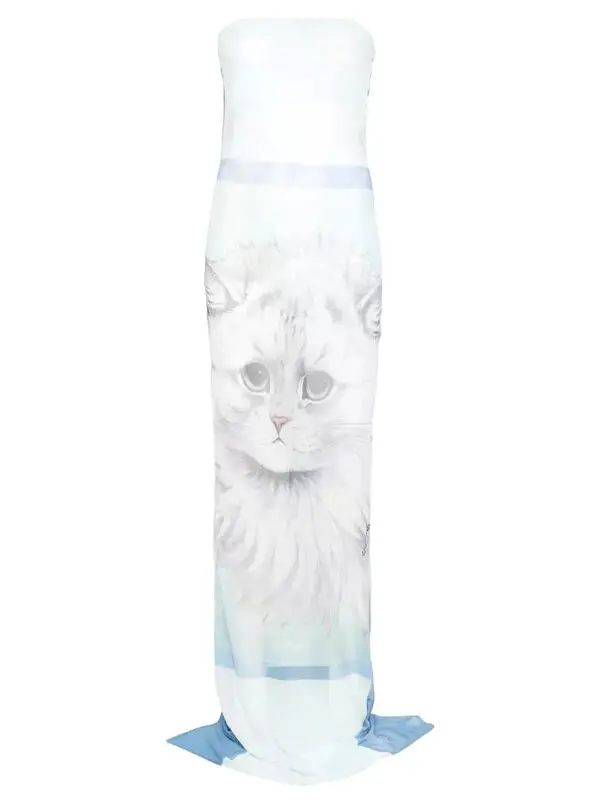 BARBARA BOLOGNA Cat-print Strapless Maxi Dress - Blue