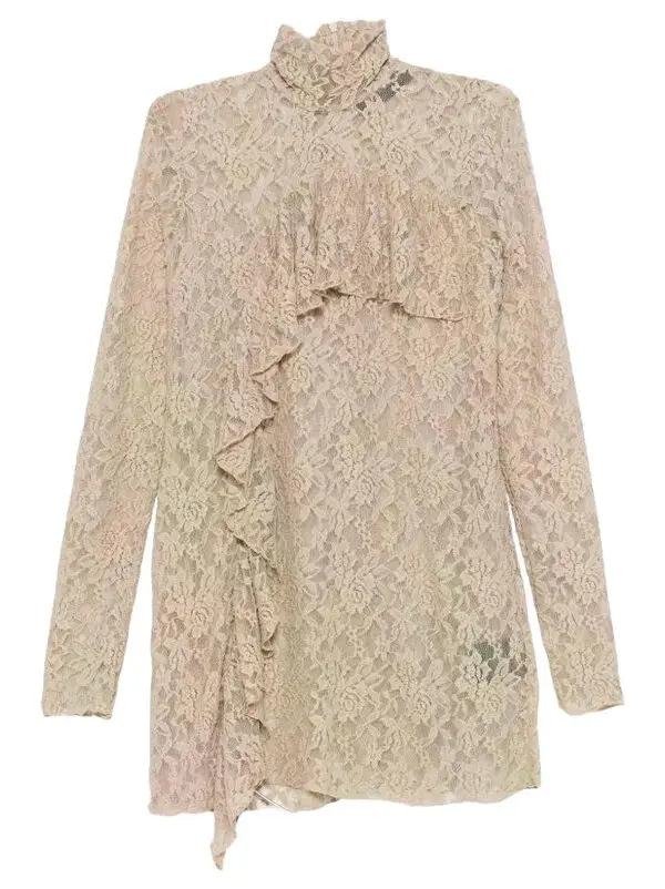 BARBARA BOLOGNA Ruffled Lace Mini Dress - Neutrals