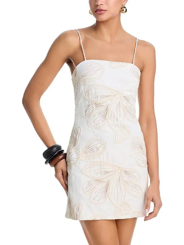Moon River Spaghetti Strap Tie Mini Dress - Off White