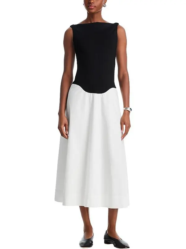 Moon River Off-the-shoulder Drop Waist Midi Dress - Black/off White