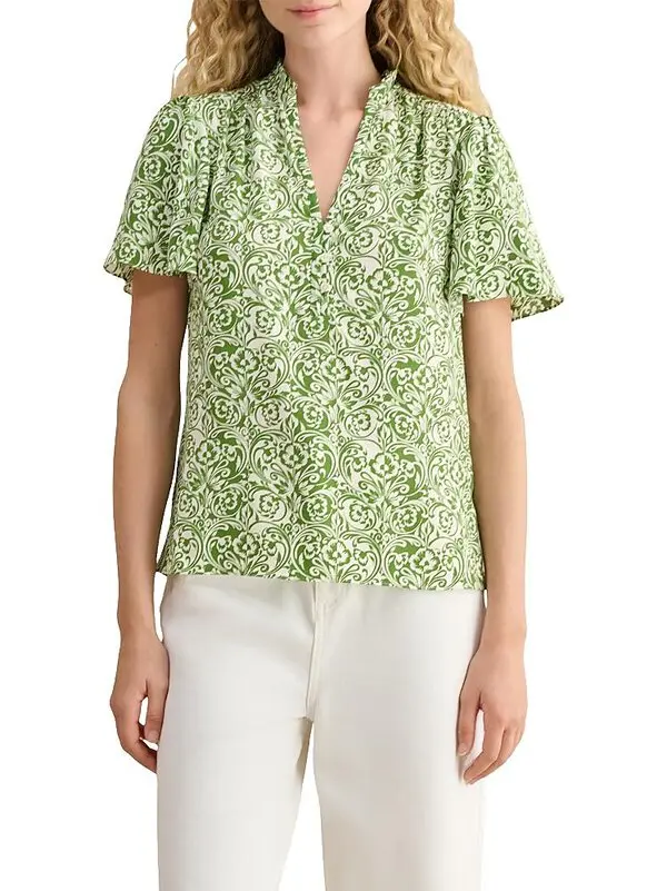HOBBS LONDON Tania Split Neck Top - Green Ivory