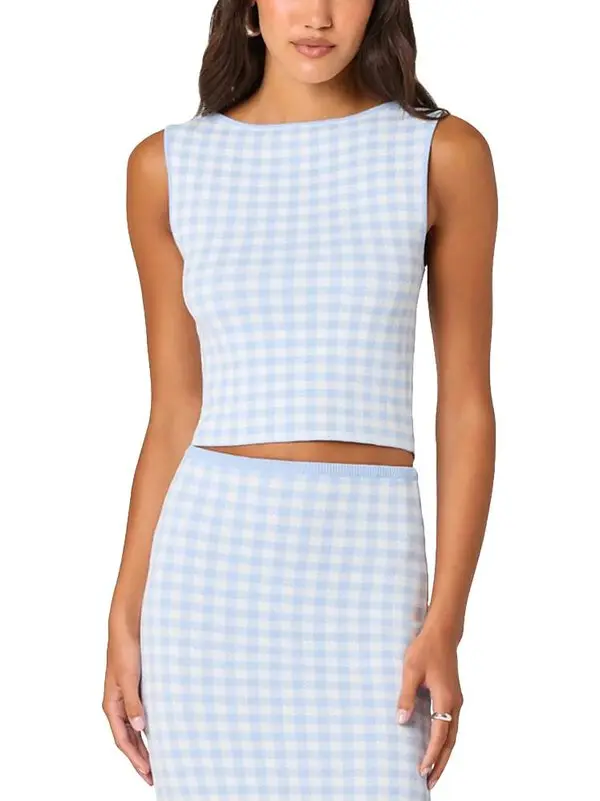 Astr The Label Babbett Sweater Top - Blue Gingham