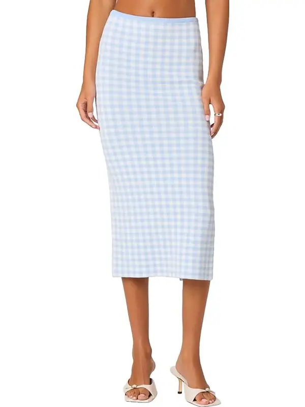Astr The Label Babbett Midi Sweater Skirt - Blue Gingham