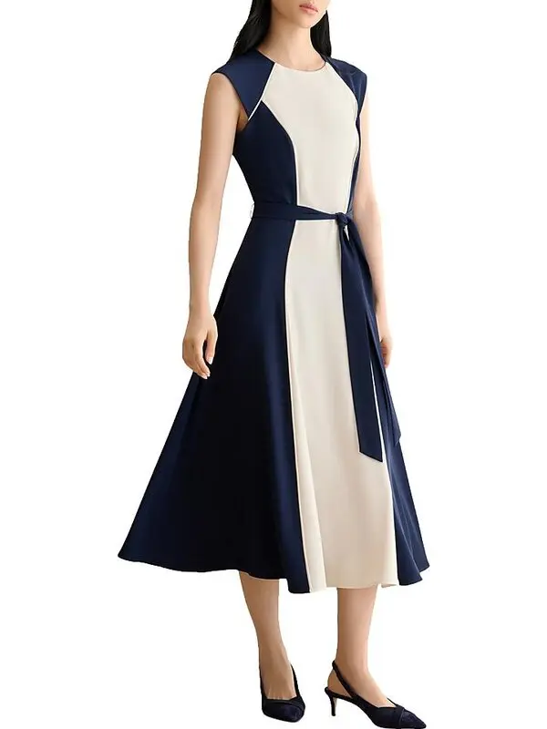 HOBBS LONDON Petite Andrea Color Blocked Dress - Navy Cream