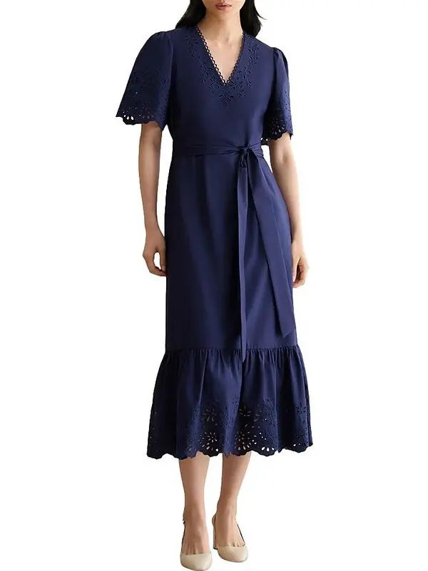 HOBBS LONDON Meghan Tie Waist Midi Dress - True Navy