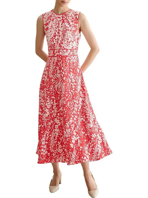 HOBBS LONDON Maddie Floral Print Midi Dress - Red Ivory