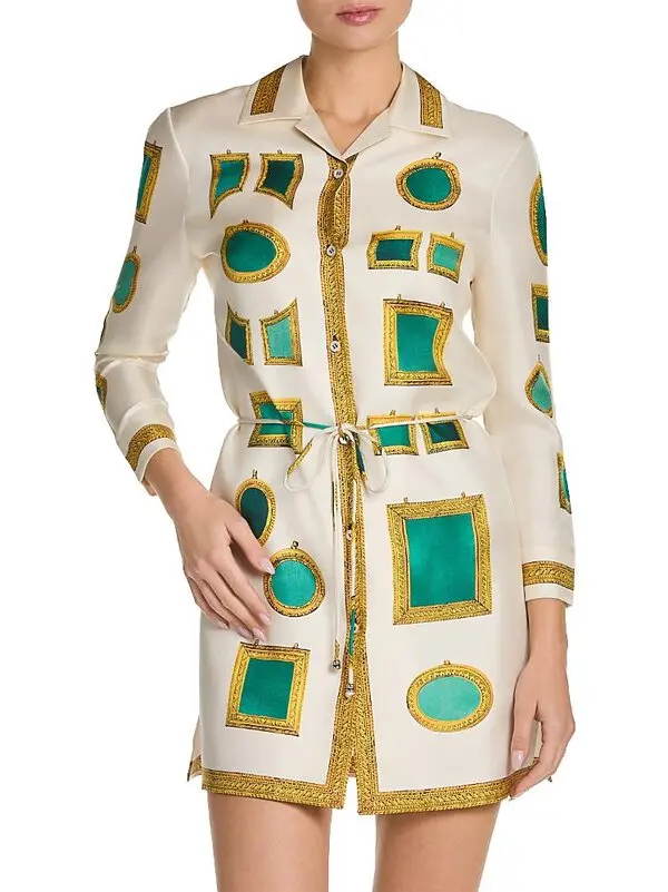 Versace Silk Twill Gallery Print Dress - Ivory/emerald
