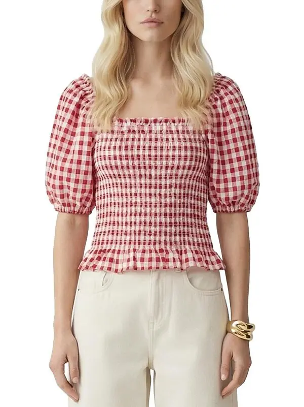 Vero Moda Smock Top - Crimson Checks White