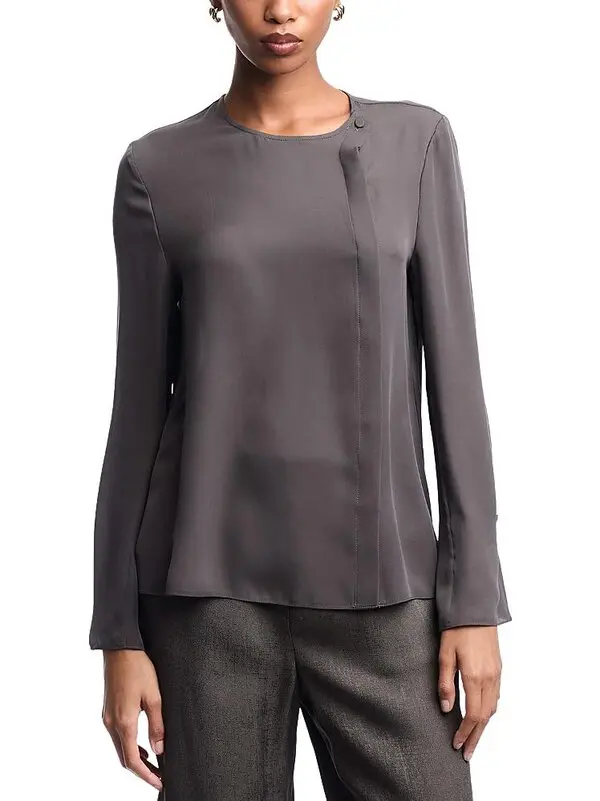 Emporio Armani Double Georgette Silk Blouse - Chocolate