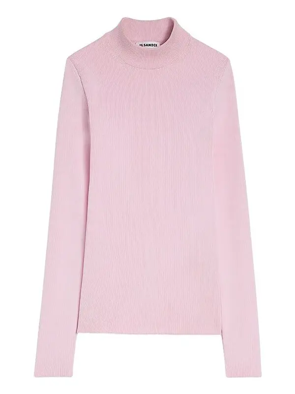 JIL SANDER Long Sleeve Ribbed Mock Neck Sweater - Candy Pink