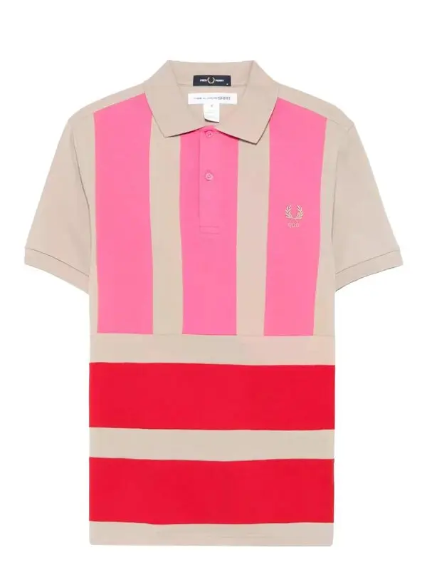 Comme Des Garçons Colour-block Embroidered-logo Polo Shirt - Neutrals