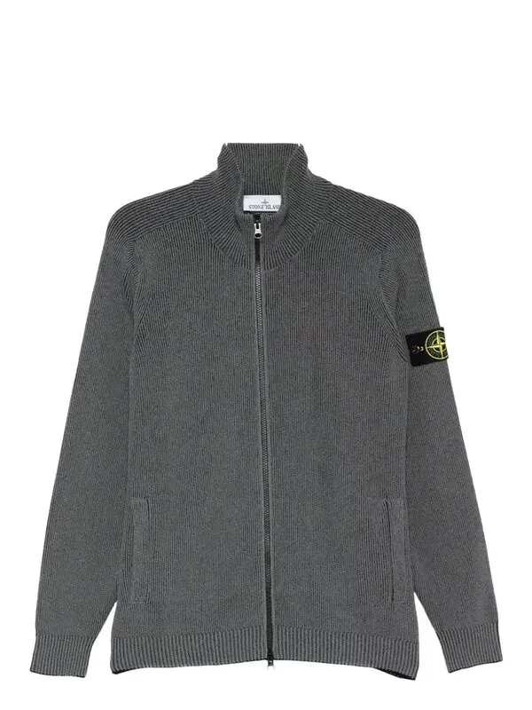 Stone Island Logo-patch Crew-neck Cardigan - Grey