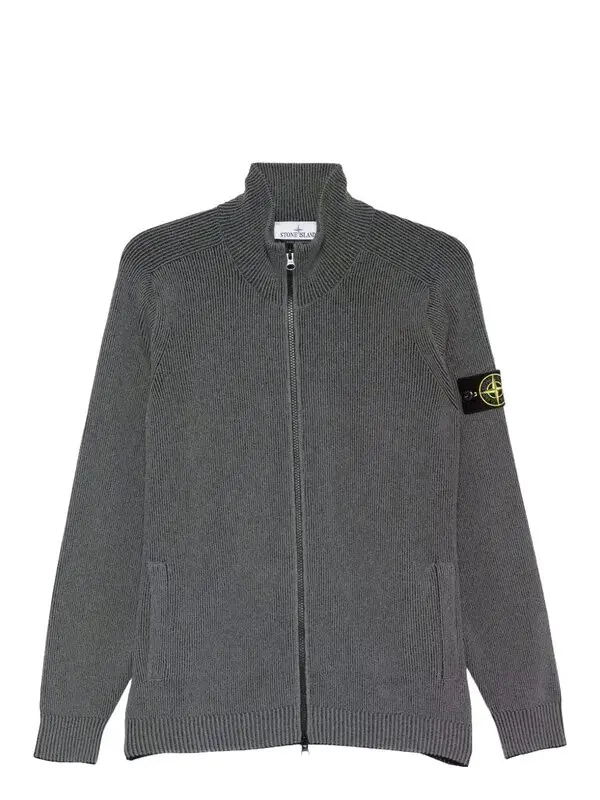 Stone Island Logo-patch Crew-neck Cardigan - Grey