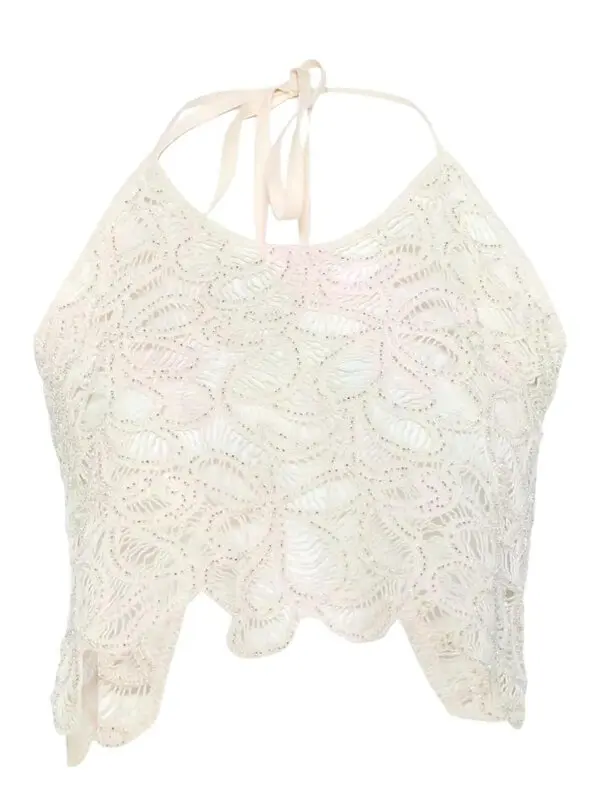 Patrizia Pepe Crochet-knit Beaded Top - Neutrals