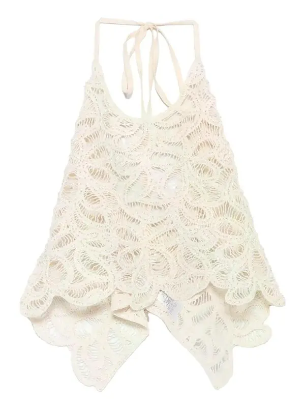 Patrizia Pepe Crochet-knit Beaded Top - Neutrals