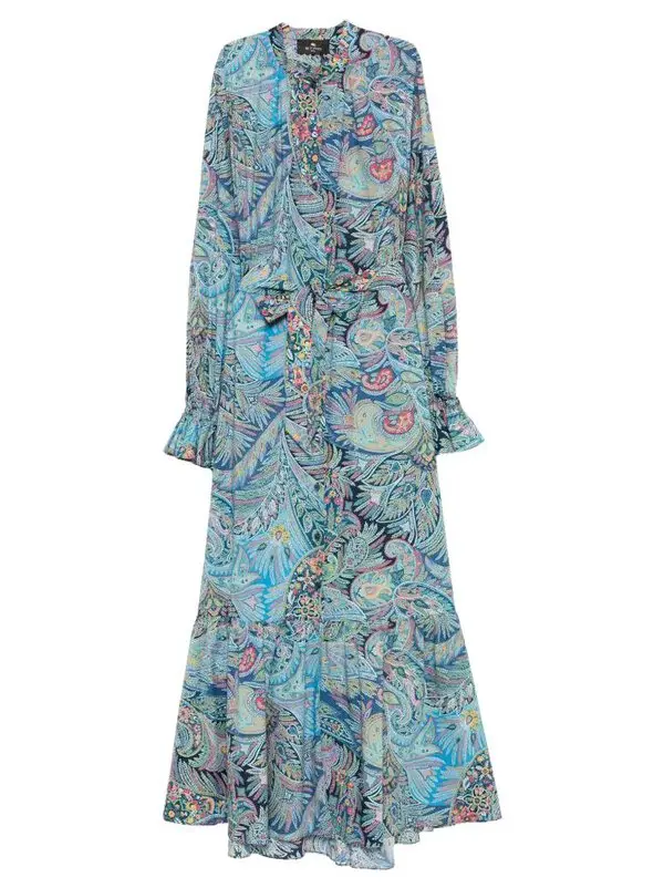 Etro Paisley-pattern Ruffled Maxi Dress - Blue