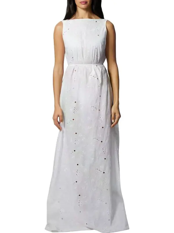 Kiki De Montparnasse Simone Cotton Eyelet Long Dress - White