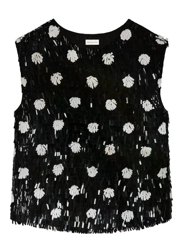 Dries Van Noten Embroidered Polka-dot Silk Top - Black