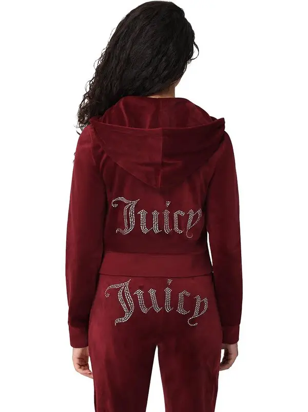 Juicy Couture Og Big Bling Velour Hoodie - Red Dahlia