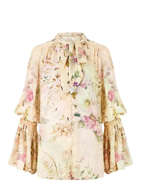 Camilla Floral-print Jacquard Blouse - Neutrals